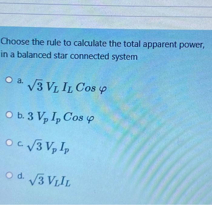 Solved Choose the rule to calculate the total apparent | Chegg.com