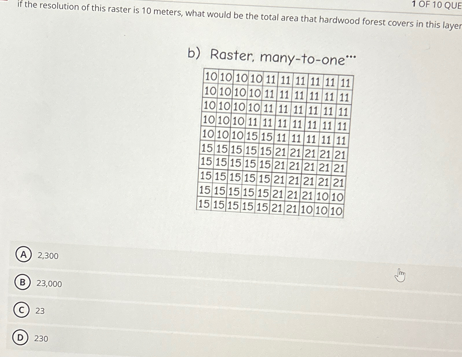 Solved if the resolution of this raster is 10 ﻿meters, what | Chegg.com