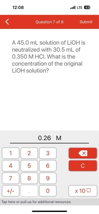 A 45.0 mL solution of LiOH is neutralized with 30.5 | Chegg.com