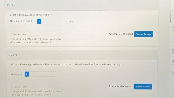 Solved In a physics lab, two carts move in the +x direction | Chegg.com