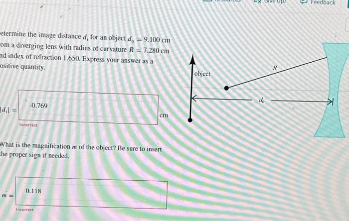 Solved etermine the image distance d1 for an object d0=9.100 | Chegg.com