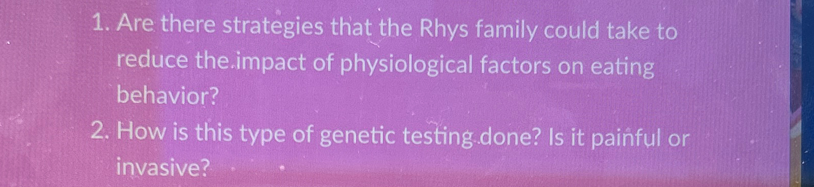 Solved Are there strategies that the Rhys family could take | Chegg.com