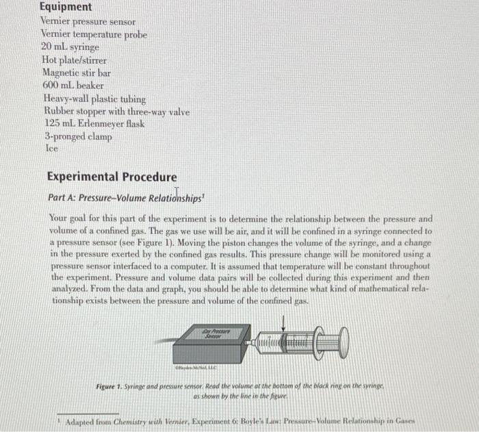 Solved Equipment Vemier pressure sensor Vernier temperature | Chegg.com