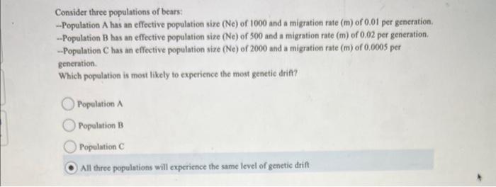 Solved Consider three populations of bears: -Population A | Chegg.com