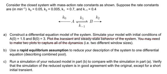 Solved Consider the closed system with mass-action rate | Chegg.com