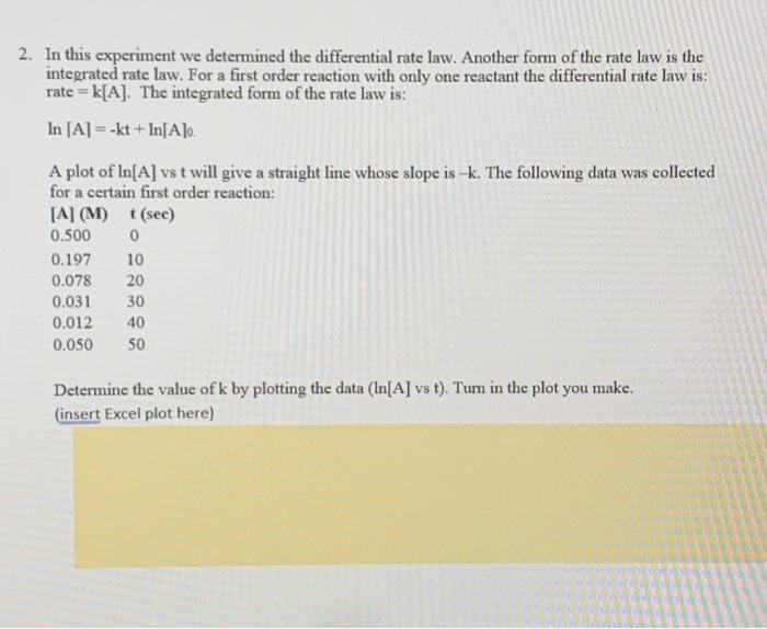 Solved Post Lab Questions 1. Another form of the Arthenius | Chegg.com
