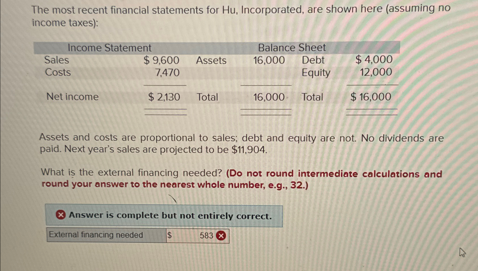 Solved The most recent financial statements for Hu, | Chegg.com