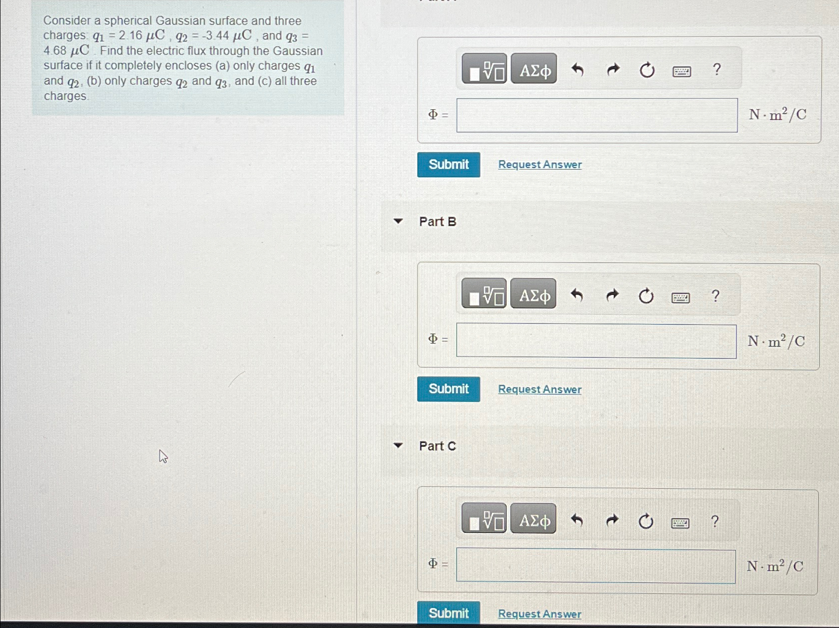 Solved Consider a spherical Gaussian surface and three | Chegg.com