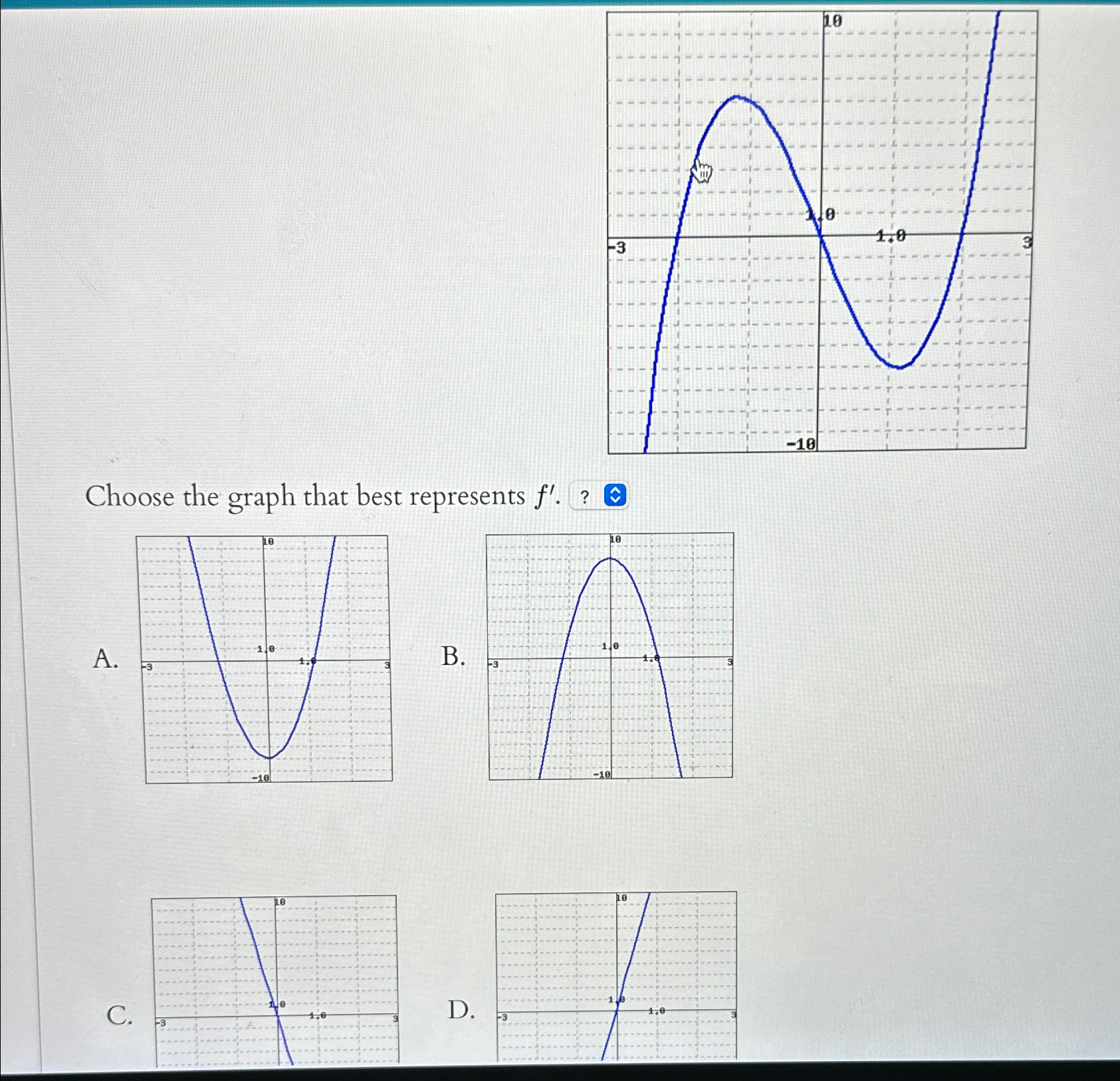 Solved Choose the graph that best represents f'. ?A.B.C.D. | Chegg.com