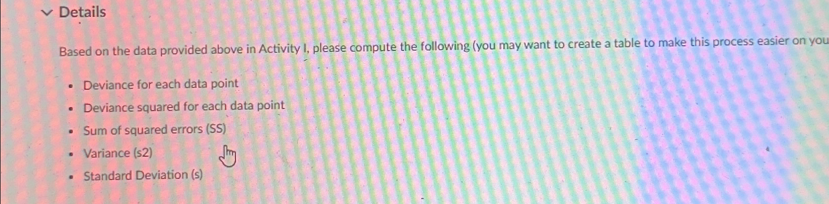 Solved DetailsBased on the data provided above in Activity | Chegg.com