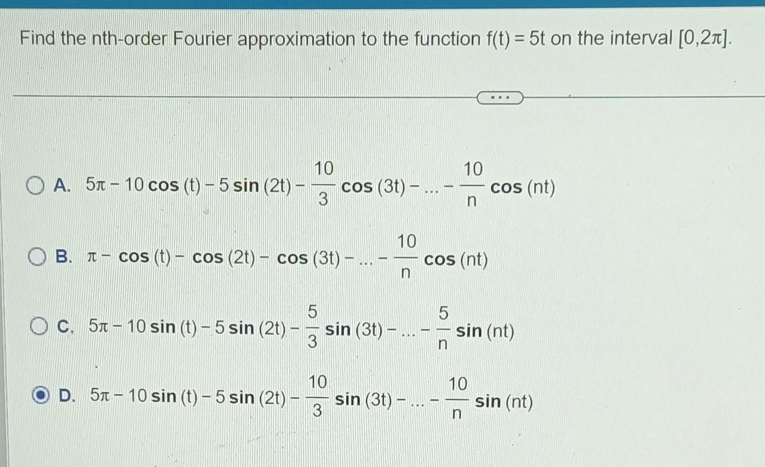 Solved Find the n th-order Fourier approximation to the | Chegg.com
