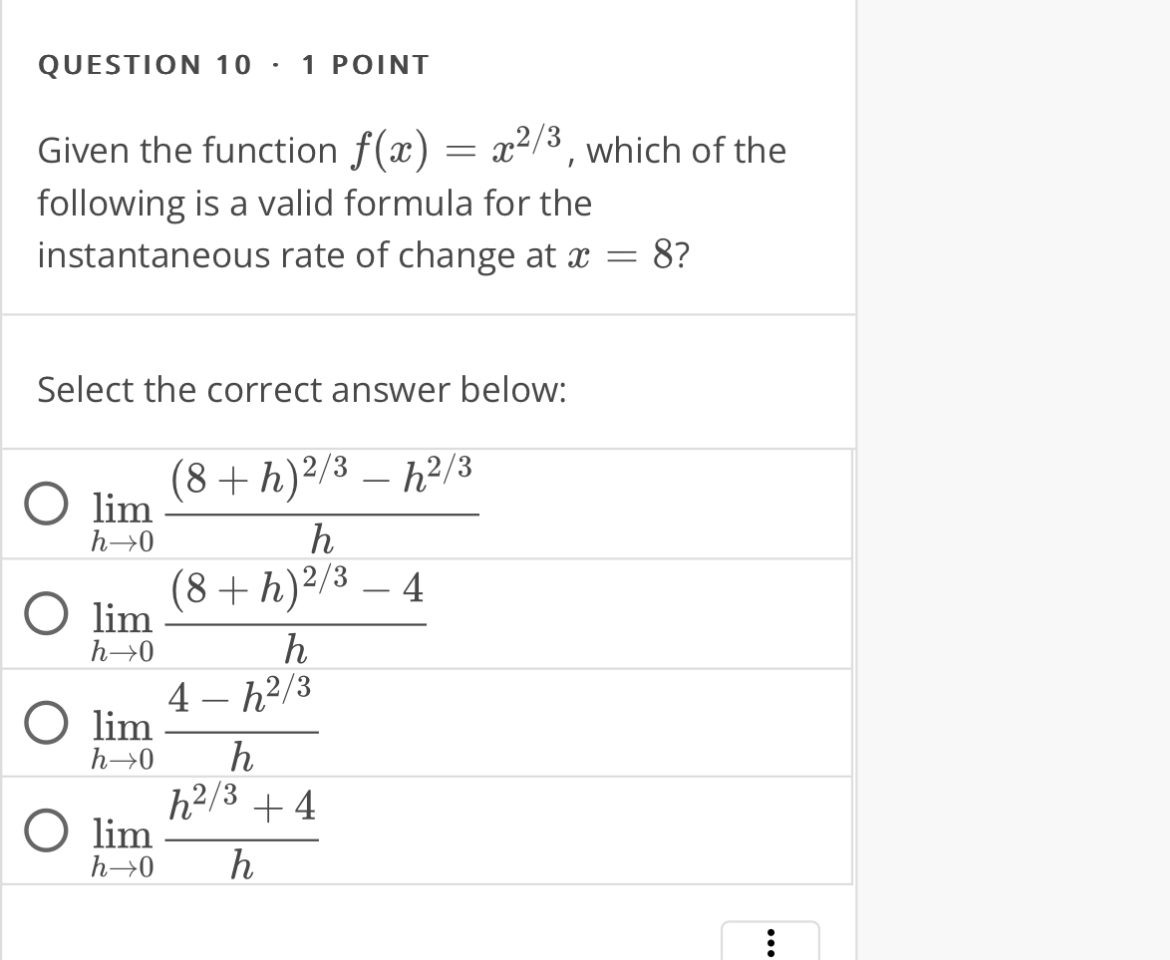 Solved QUESTION 10*1 ﻿POINTGiven the function f(x)=x23, | Chegg.com