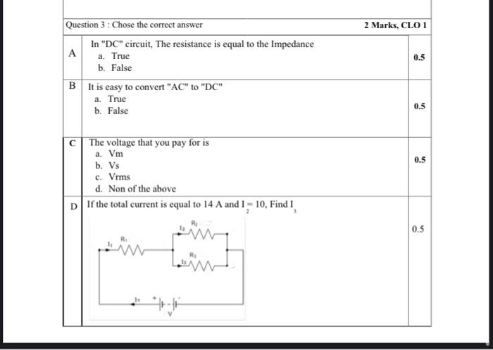 Solved 2 Marks, CLO1 0.5 Question 3 : Chose the correct | Chegg.com