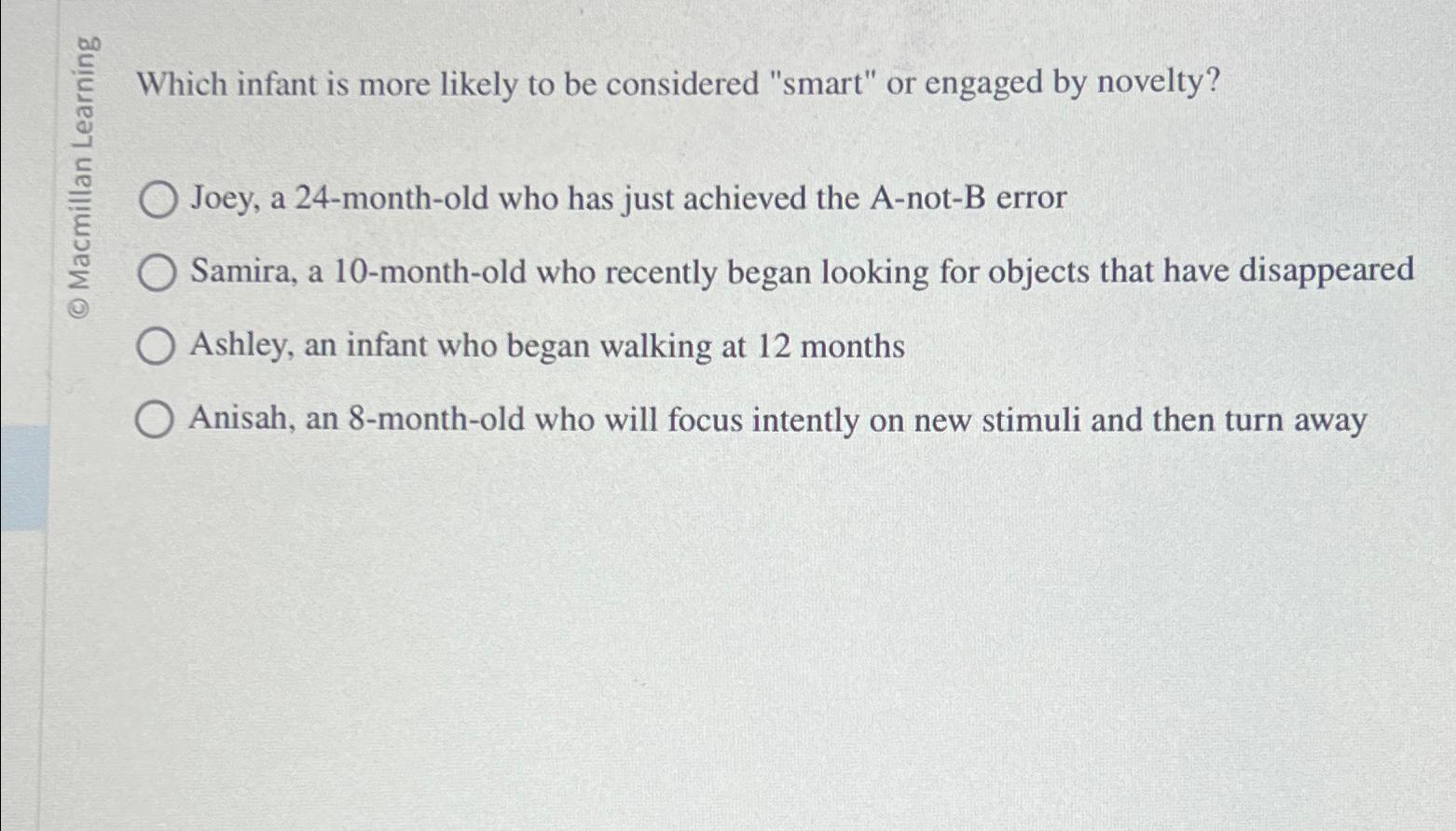 Solved Which infant is more likely to be considered "smart" | Chegg.com