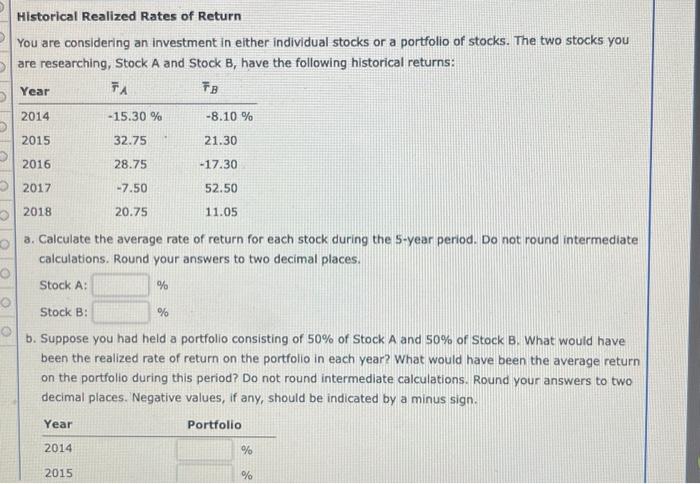 Solved Historical Realized Rates of Return You are | Chegg.com