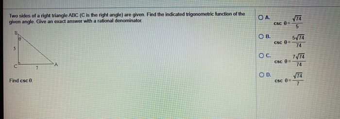 Solved Two sides of a right triangle ABC (C is the right | Chegg.com