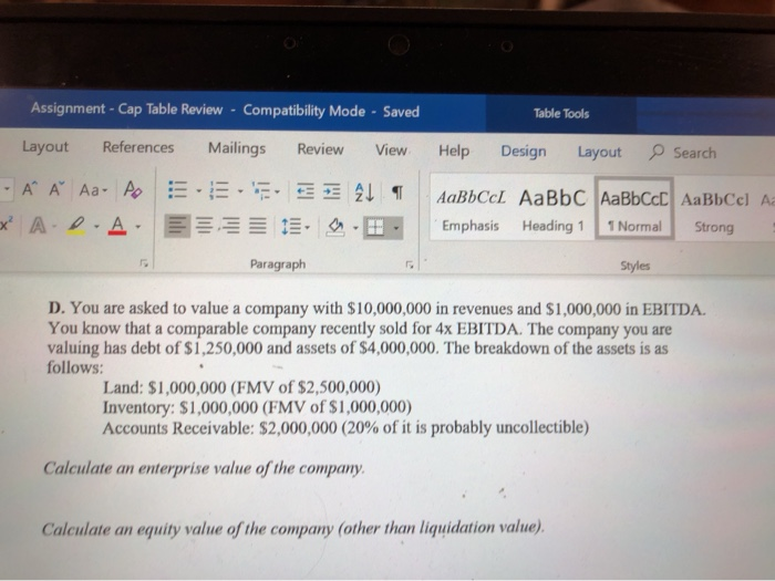 Solved Assignment - Cap Table Review - Compatibility Mode - | Chegg.com
