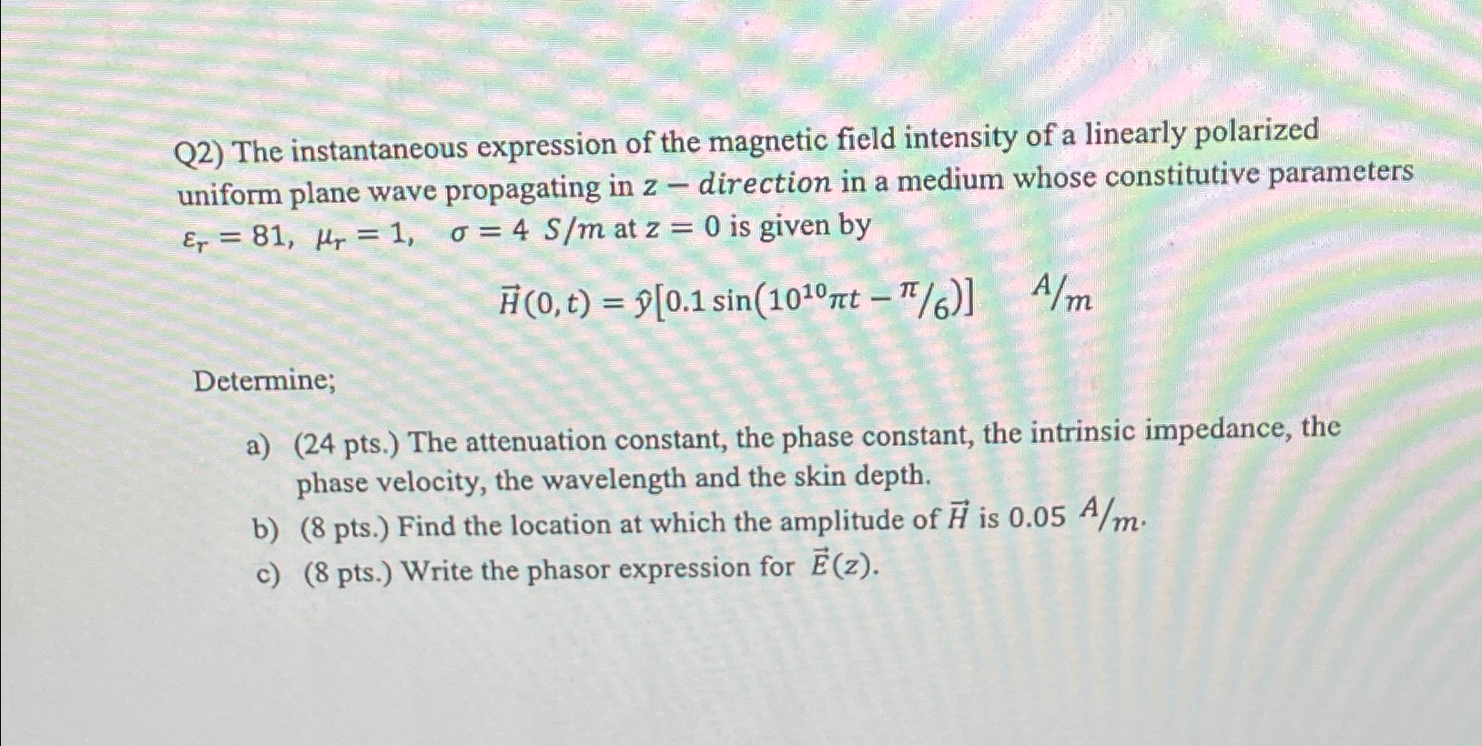 Solved Q2) ﻿The instantaneous expression of the magnetic | Chegg.com