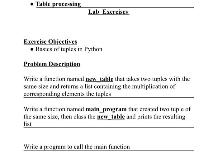 Solved • Table processing Lab Exercises Exercise Objectives | Chegg.com