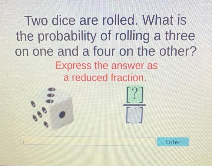 Solved Two dice are rolled. What is the probability of | Chegg.com