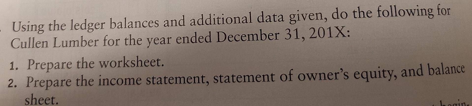 Solved Using the ledger balances and additional data given, | Chegg.com