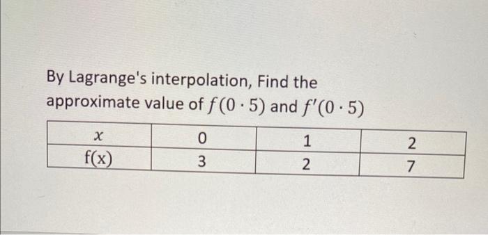 Solved By Lagranges Interpolation Find The Approximate