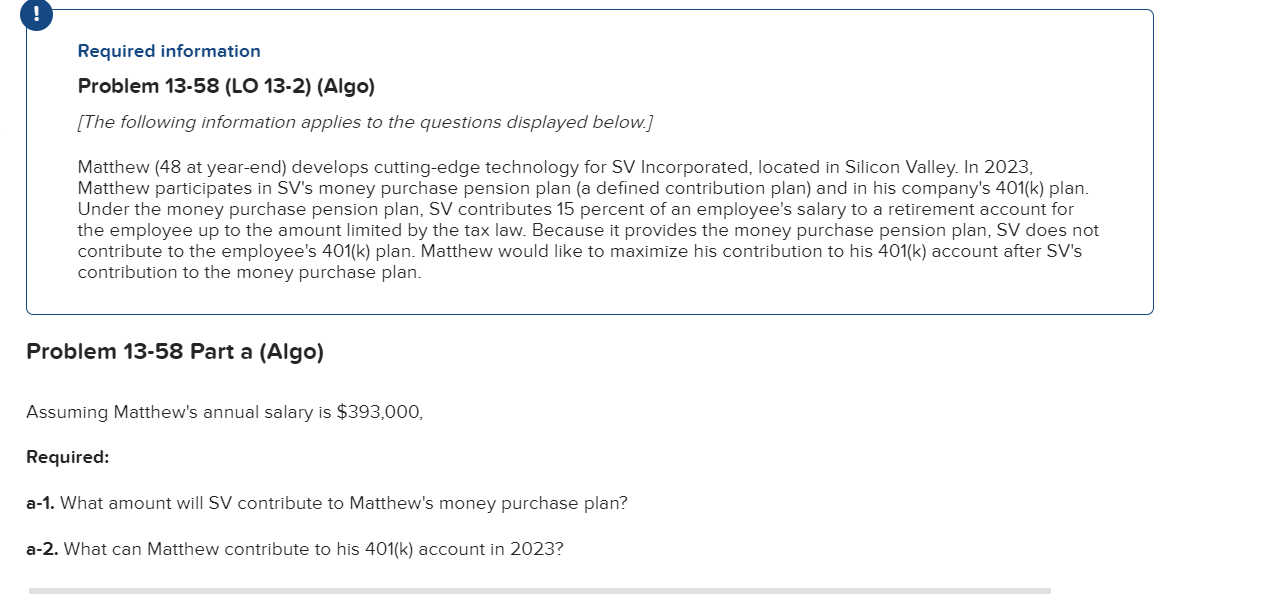 Solved Required informationProblem 13-58 (LO | Chegg.com