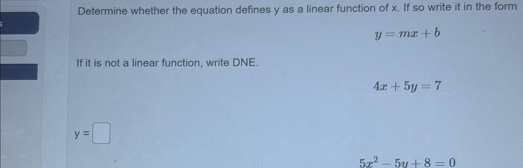 Solved Determine whether the equation defines y ﻿as a linear | Chegg.com