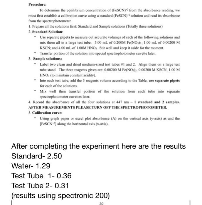 To determine the equilibrium concentration of (FeSCN) | Chegg.com