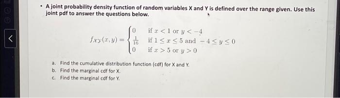 Solved A joint probability density function of random | Chegg.com