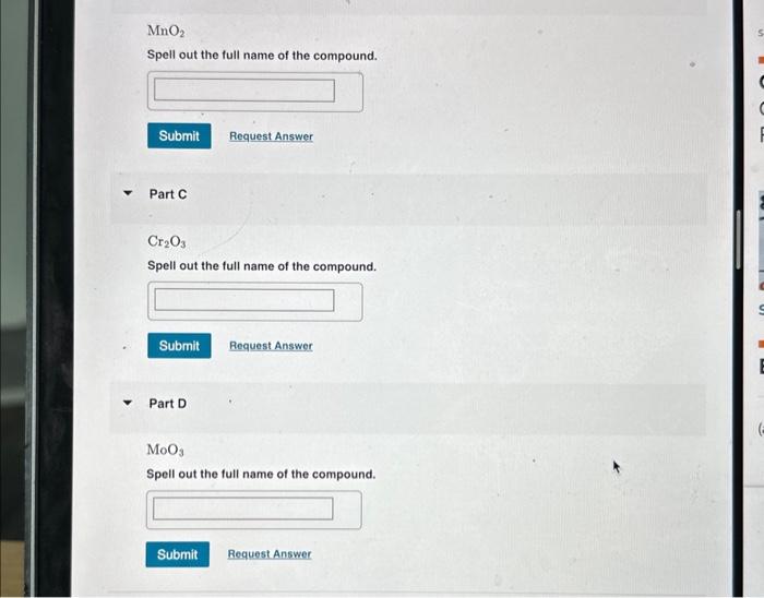 Solved Name each of the following oxides. Part A NiO Spell | Chegg.com
