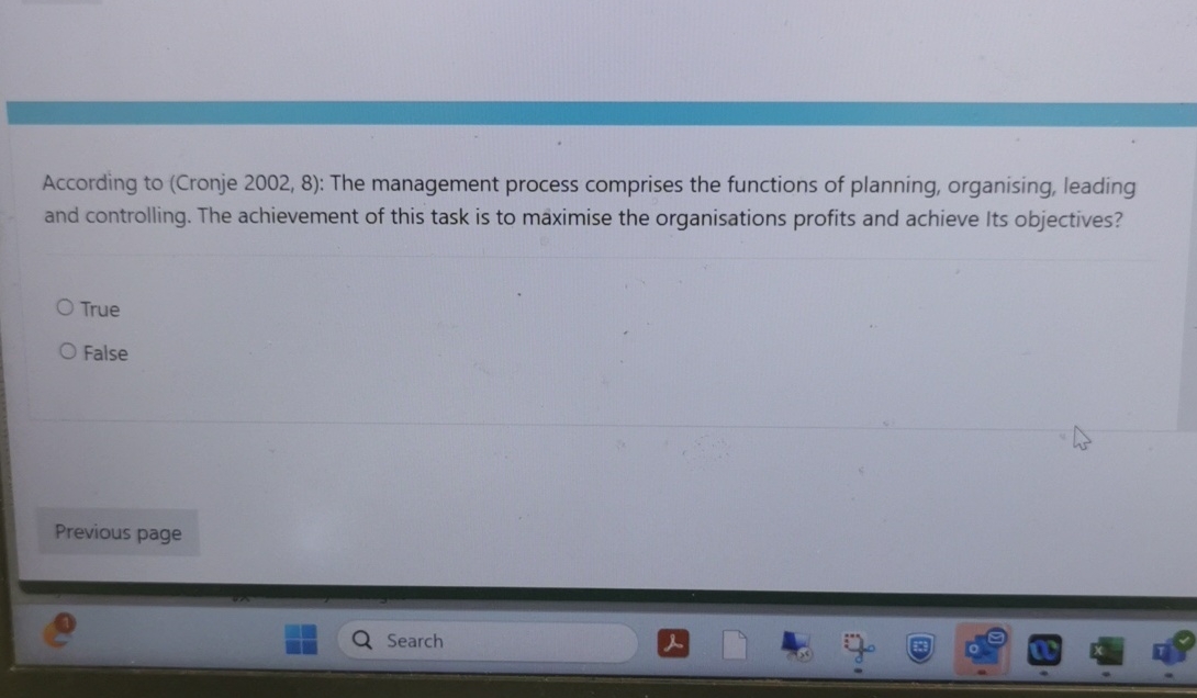 Solved According to (Cronje 2002, 8): The management process | Chegg.com