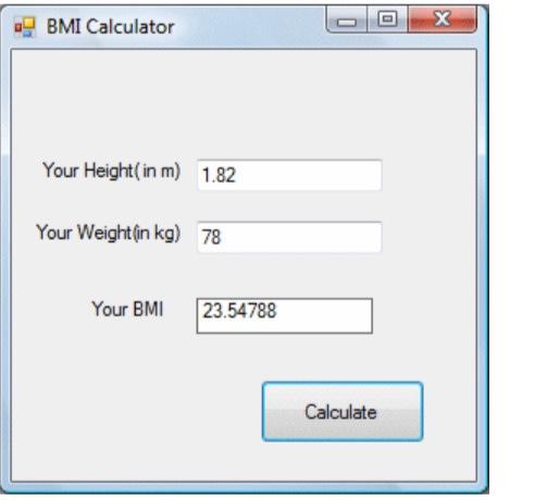 Solved O BMI Calculator х Your Height(in m) 1.82 Your Weight | Chegg.com