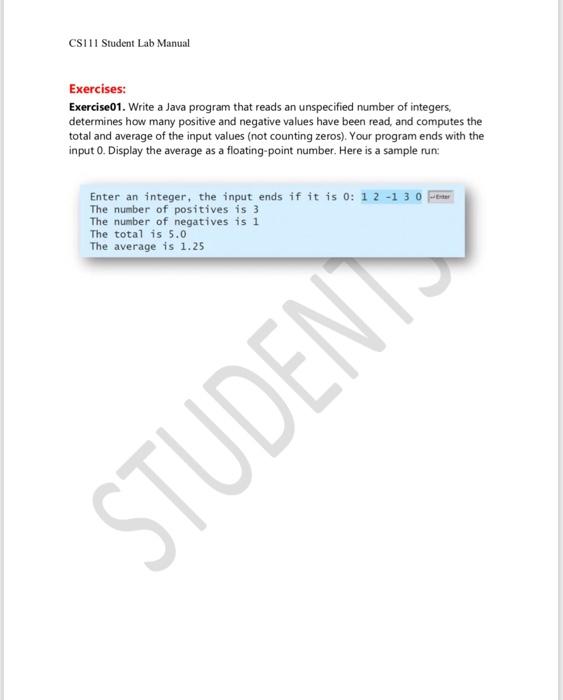 Solved CSI Student Lab Manual Exercises: Exercise01. Write a | Chegg.com