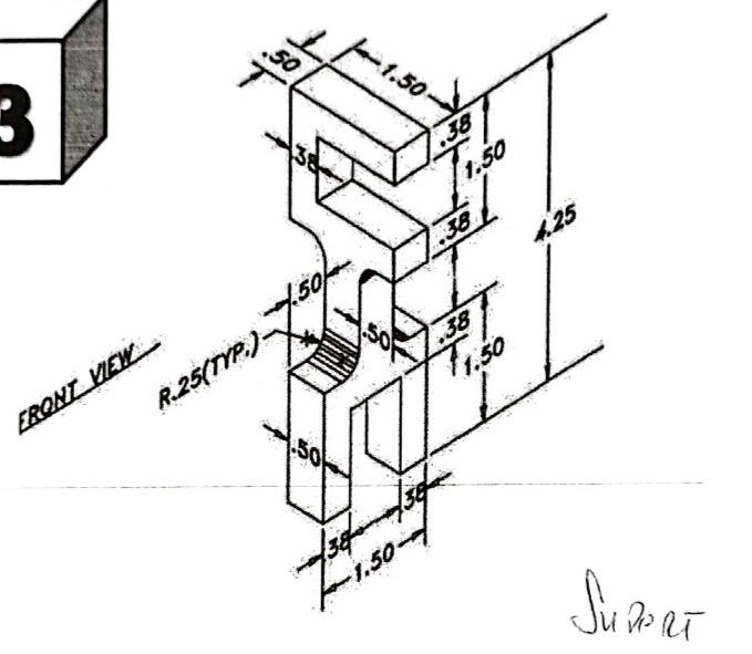Solved create a 3-view 3rd angle orthogonal drawing of the | Chegg.com