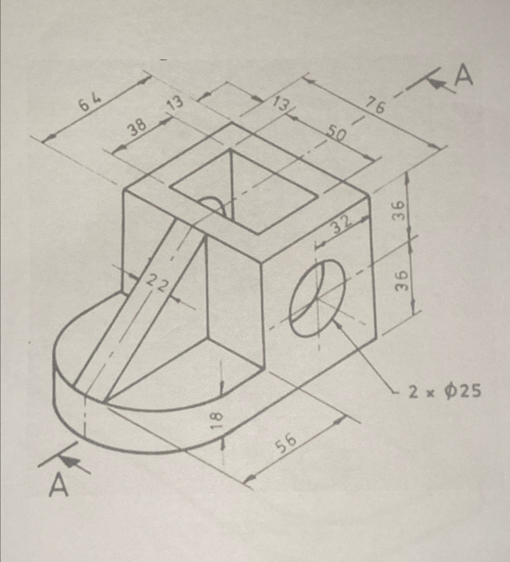 Solved Draw front , top , side views and draw Section A-A | Chegg.com Solved Draw front , top , side views and draw Section A-A | Chegg.com