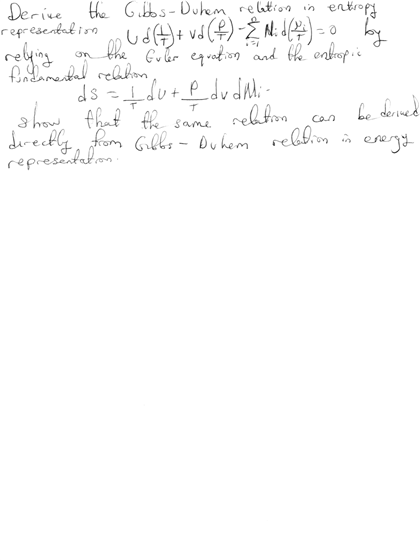Solved Derive the Gibbs-Duhem relation in entropy | Chegg.com