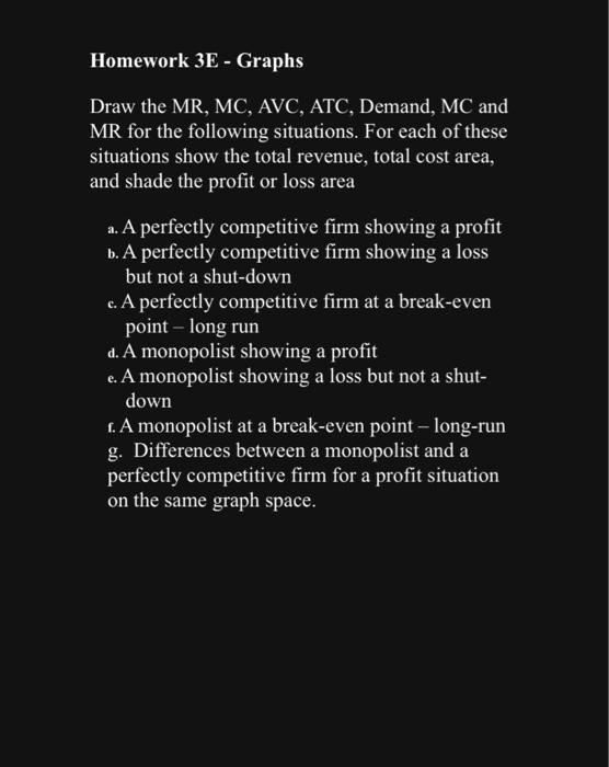 Solved Homework 3E - Graphs Draw the MR, MC, AVC, ATC, | Chegg.com