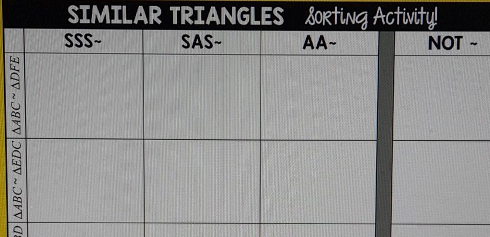 Solved SIMILAR TRIANGLES Sorting Activity! D 10 21 B 12 c | Chegg.com