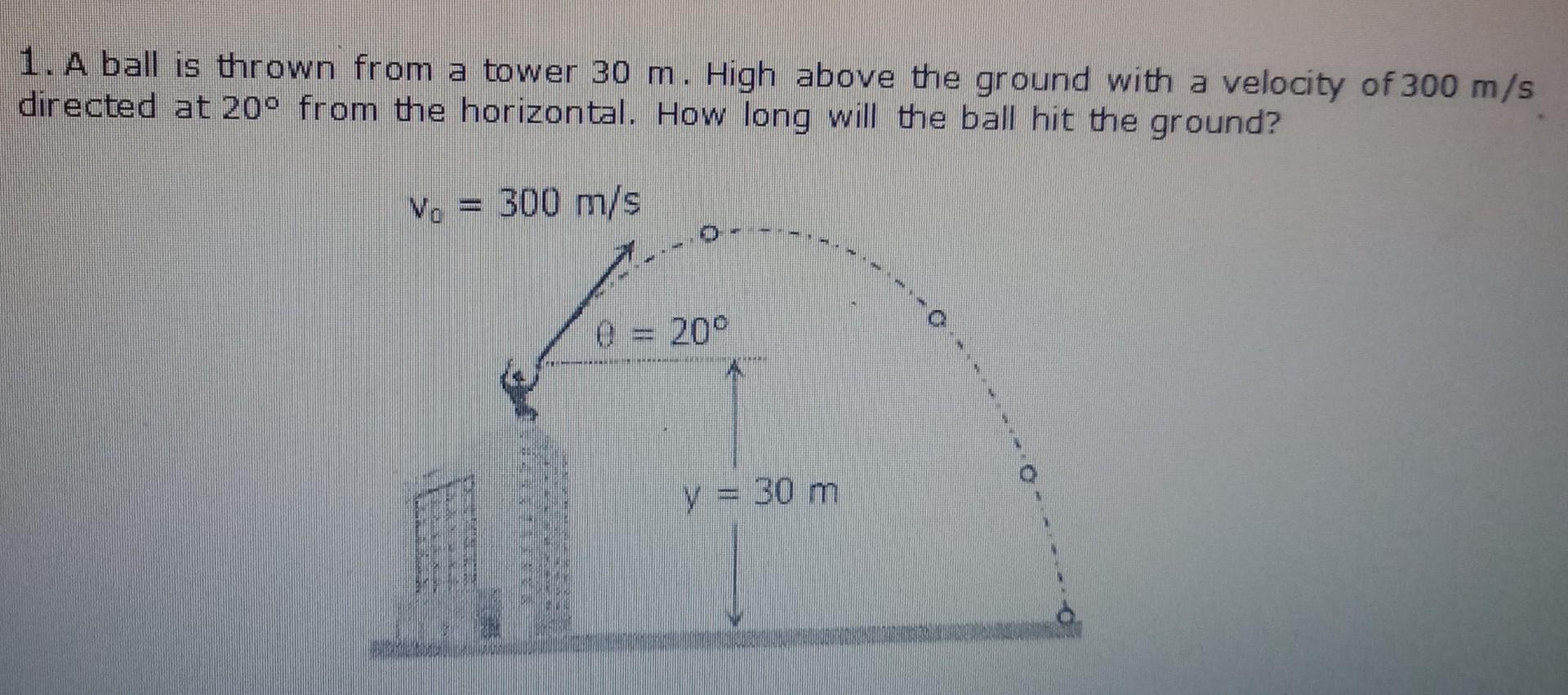 Solved 1. A ball is thrown from a tower 30 m. High above the | Chegg.com