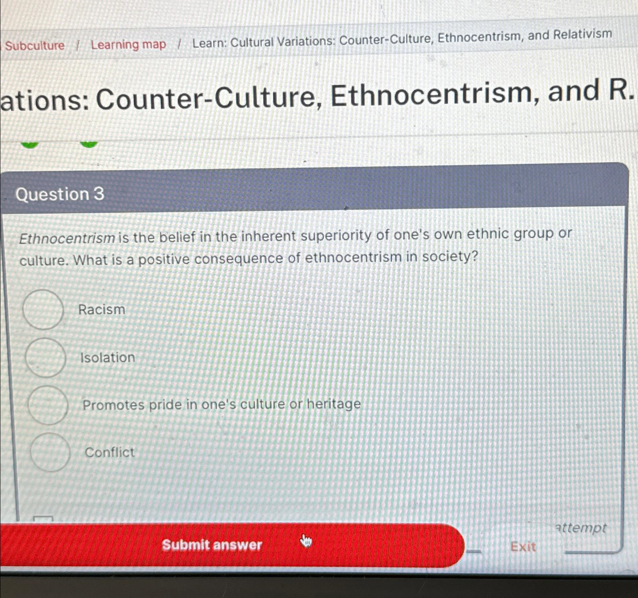 Solved Subculture / ﻿Learning map / ﻿Learn: Cultural | Chegg.com