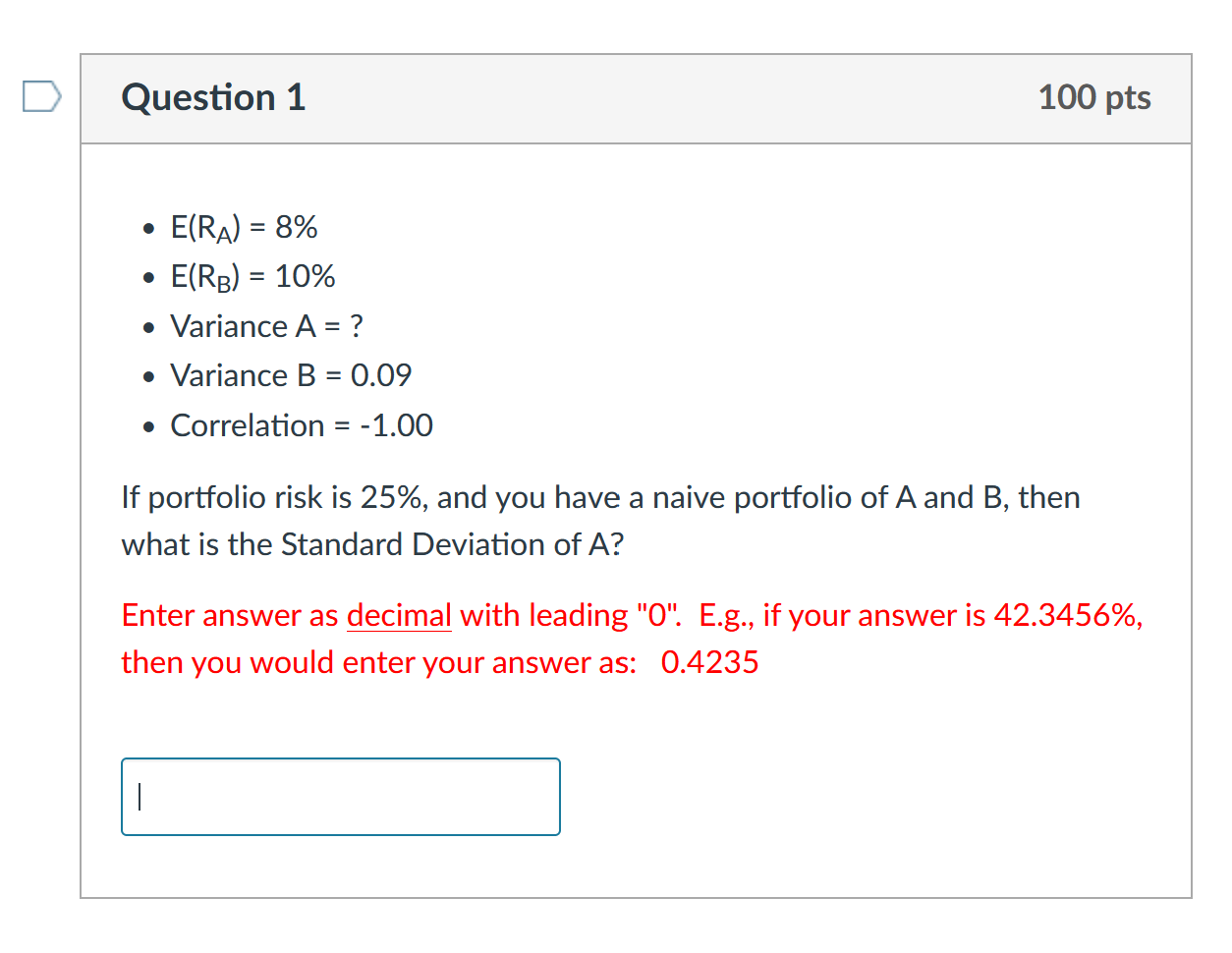 Solved Question 1 ﻿Question 1E(RA)=8%E(RB)=10%Variance | Chegg.com
