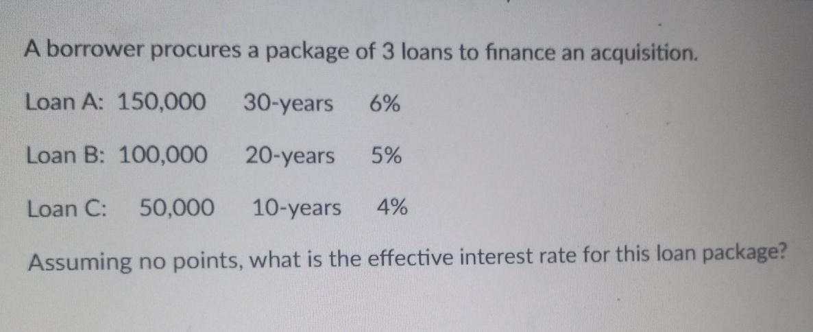 Solved A borrower procures a package of 3 loans to finance | Chegg.com