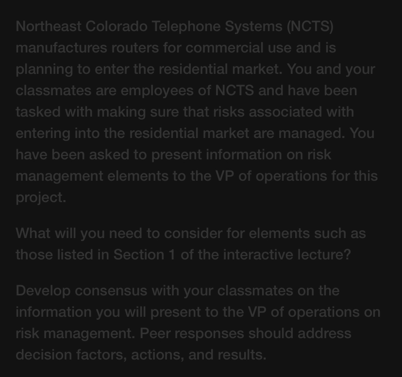 Solved Northeast Colorado Telephone Systems (NCTS) | Chegg.com
