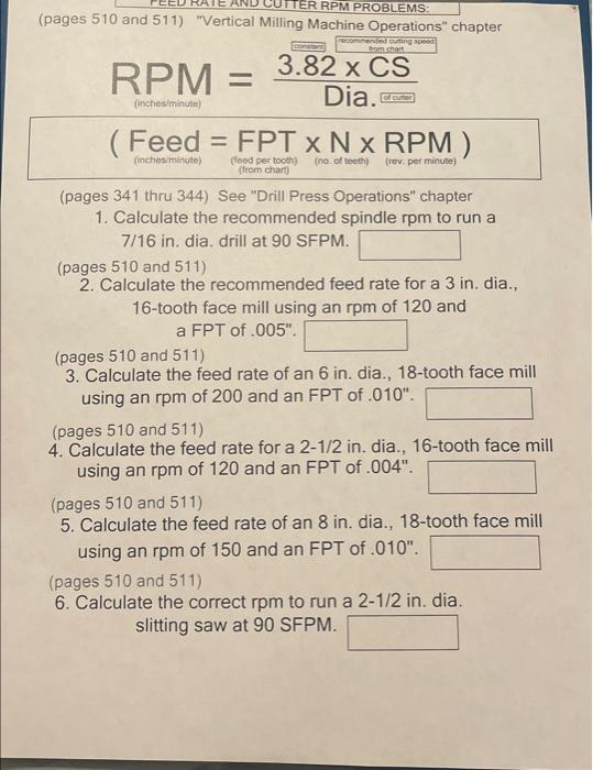 Solved (pages 510 and 511) "Vertical Milling Machine | Chegg.com