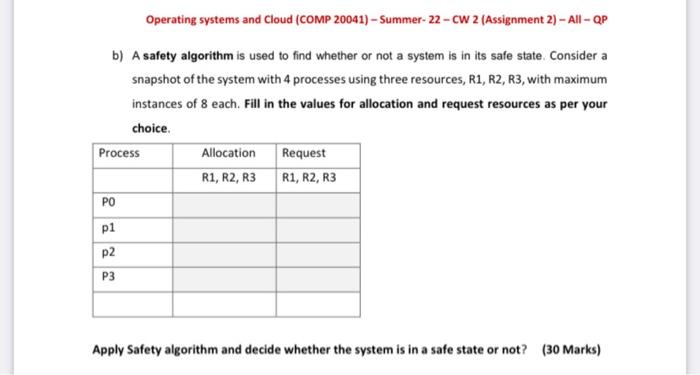 Solved b) A safety algorithm is used to find whether or not | Chegg.com
