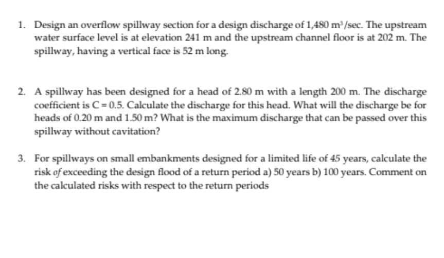 Solved 1. Design an overflow spillway section for a design | Chegg.com
