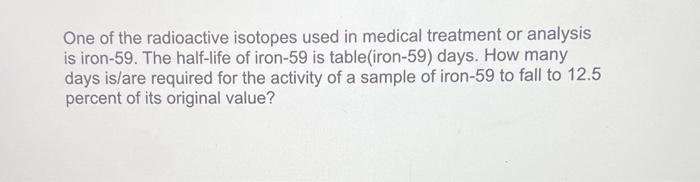 One of the radioactive isotopes used in medical | Chegg.com