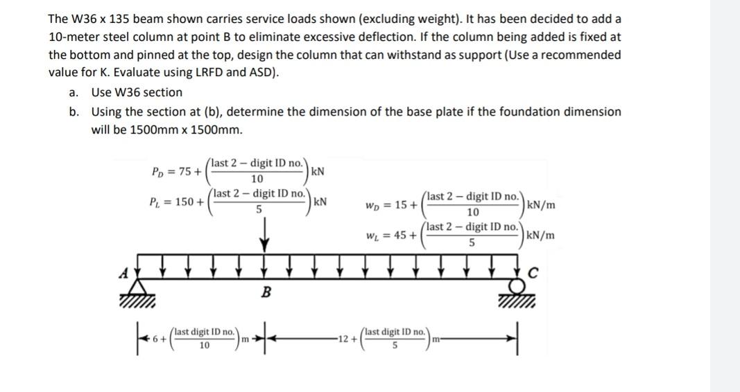 Solved The W36 x 135 beam shown carries service loads shown | Chegg.com