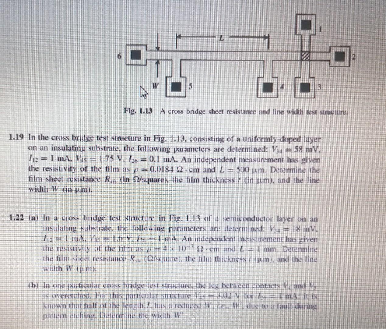Solved 1.23 In a cross bridge test structure in Fig. 1.13 | Chegg.com